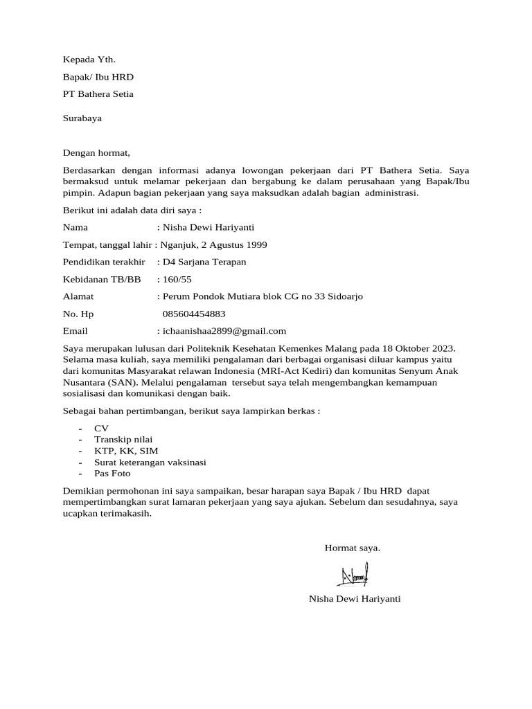 Surat Lamaran PT Perkasa | PDF