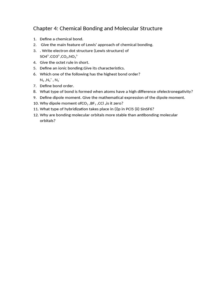 Chemical Bonding and Molecular Structure Guide | PDF