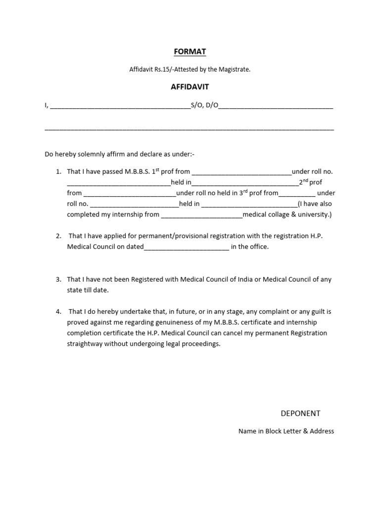 Medical Registration Affidavit Template | PDF