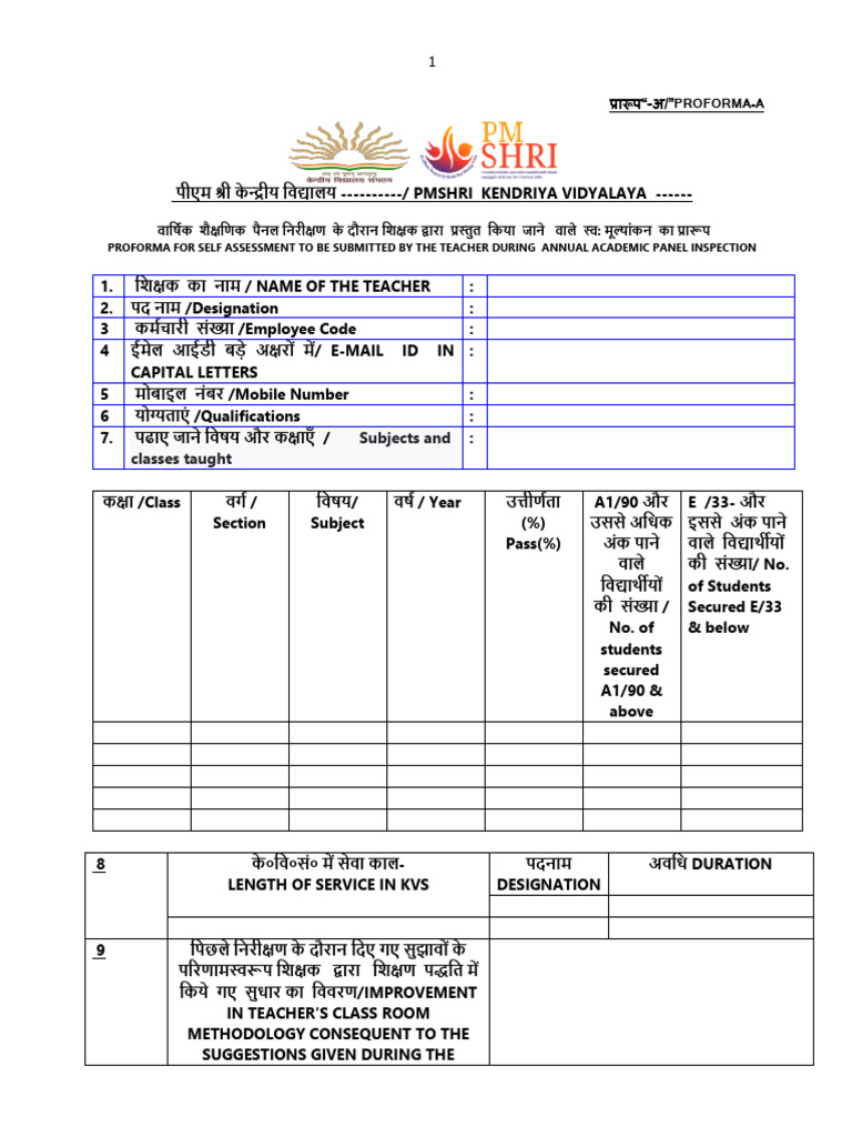 3 Proforma A Self Assessment Filled by Teacher | PDF