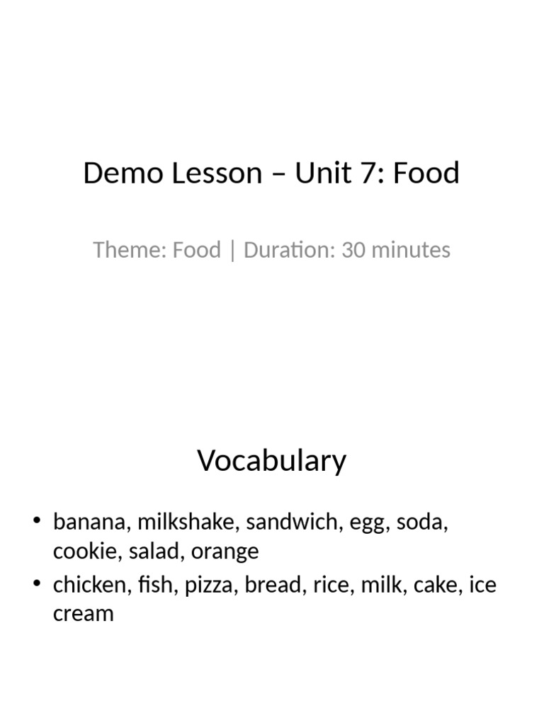 Food Vocabulary Demo Lesson Plan | PDF