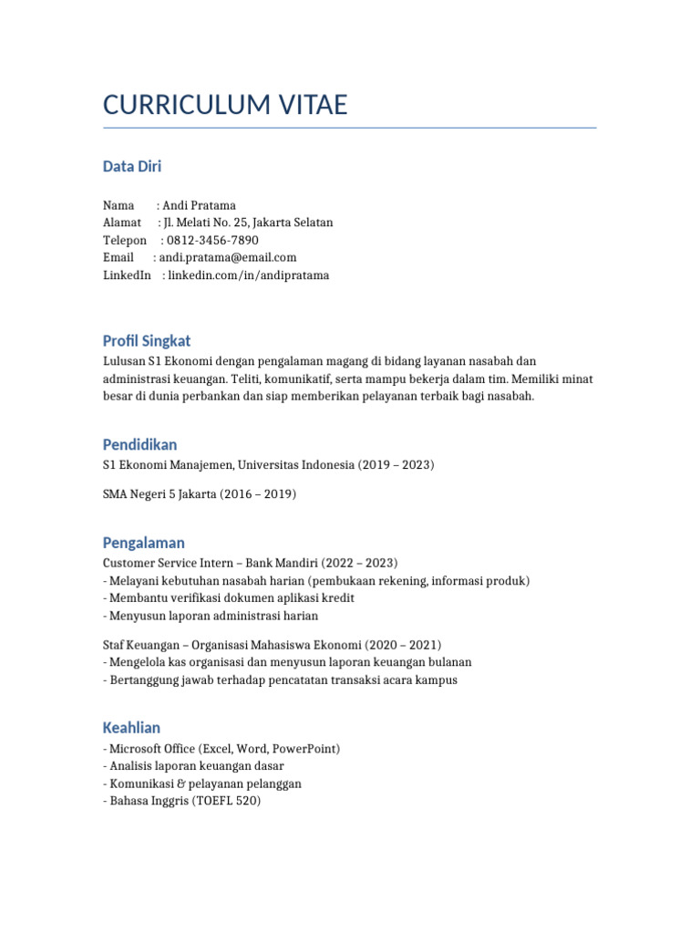 CV Bank Template | PDF