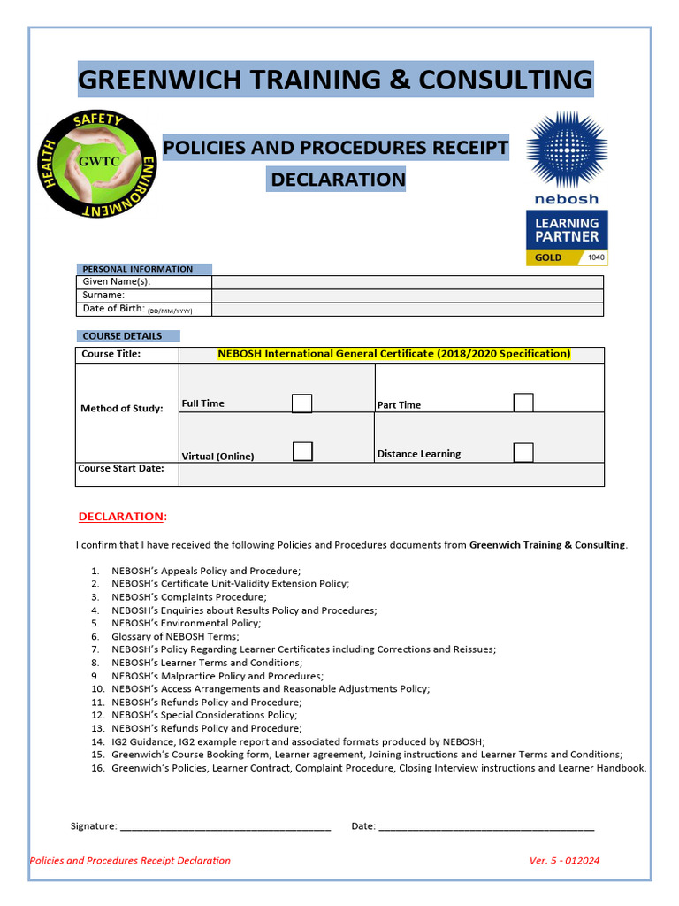Policies Receipt Declaration Fillable-3 | PDF