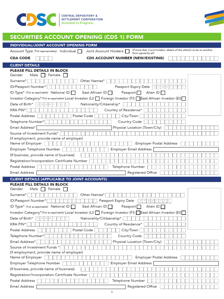 CDS 1 Form for Account Opening | PDF | Securities (Finance ...