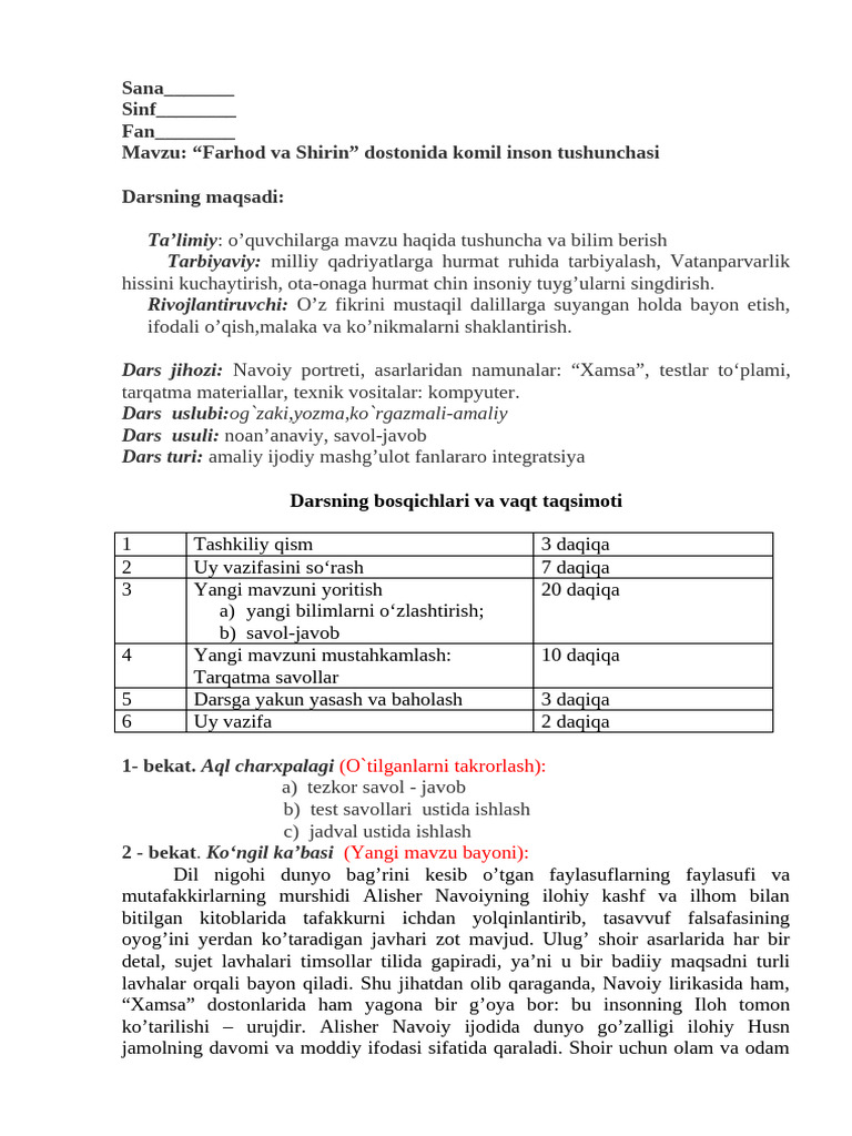 Farhod Va Shirin Da Komil Inson Tushunchasi | PDF