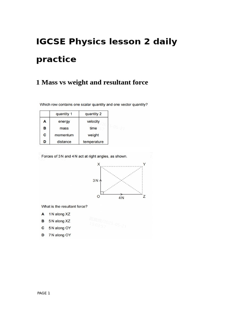 IGCSE Physics: Mass, Motion, Acceleration | PDF