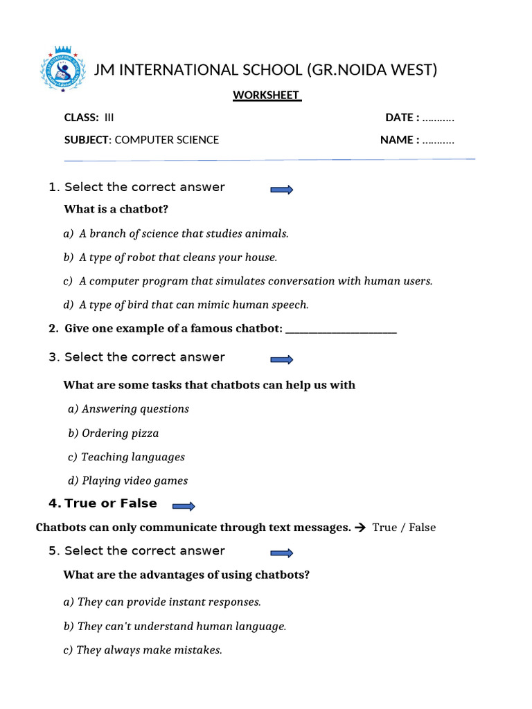 JM International School Worksheet-2 | PDF