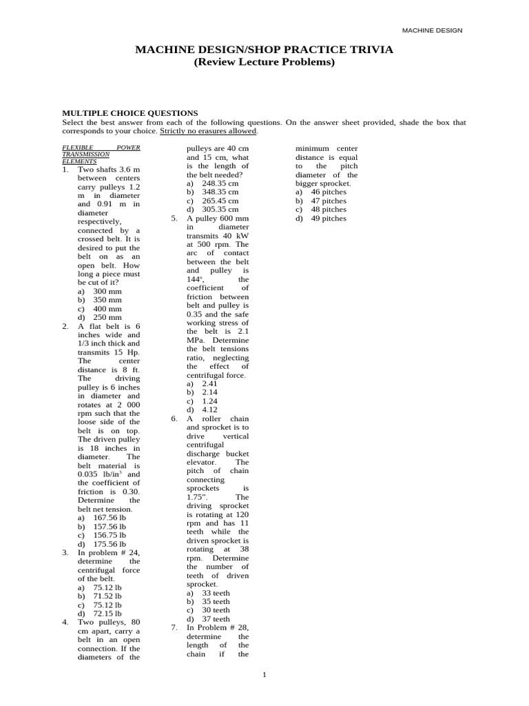 MDSP Practice Problems 1 - 1 | PDF | Belt (Mechanical) | Mechanical Engineering