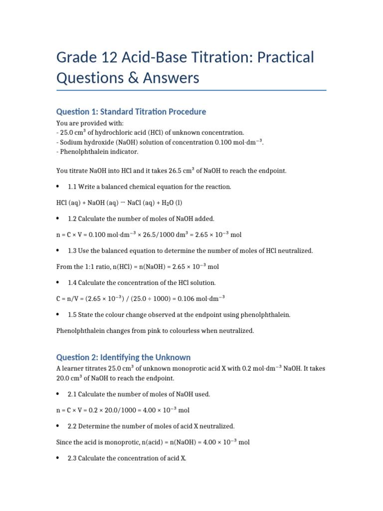 Grade 12 Acid Base Titration Practical | PDF
