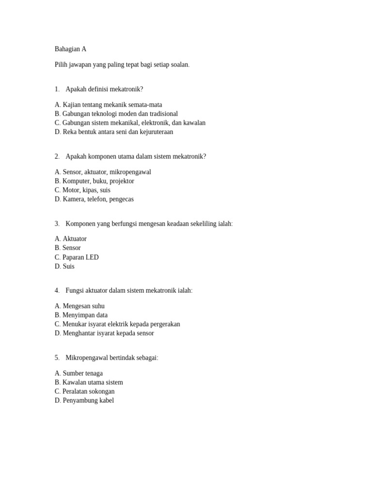 Kuiz RBT Tingkatan3 Bab1 Mekatronik | PDF