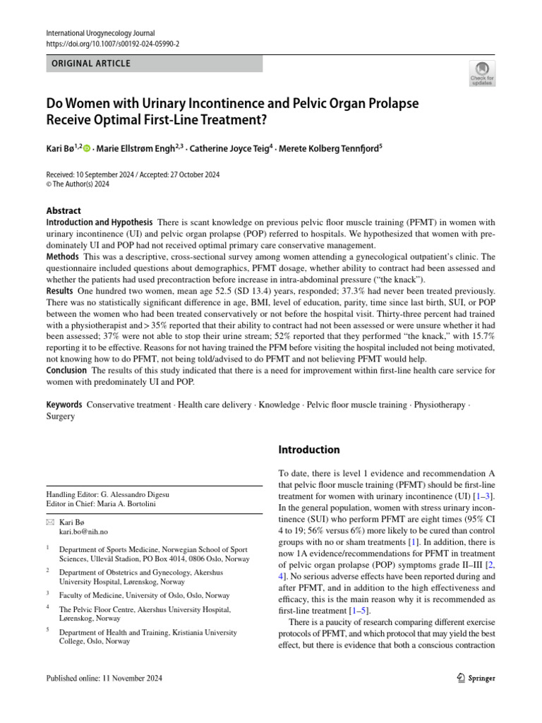 Do Women With Urinary Incontinence and Pelvic Orga | PDF | Urinary ...