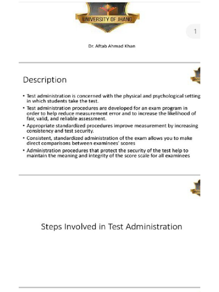 Adminasteration Conducting The Test | PDF
