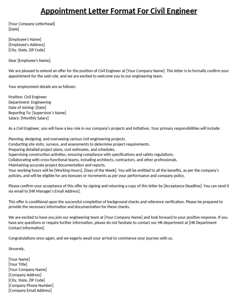 Civil Engineer Appointment Letter Format | PDF