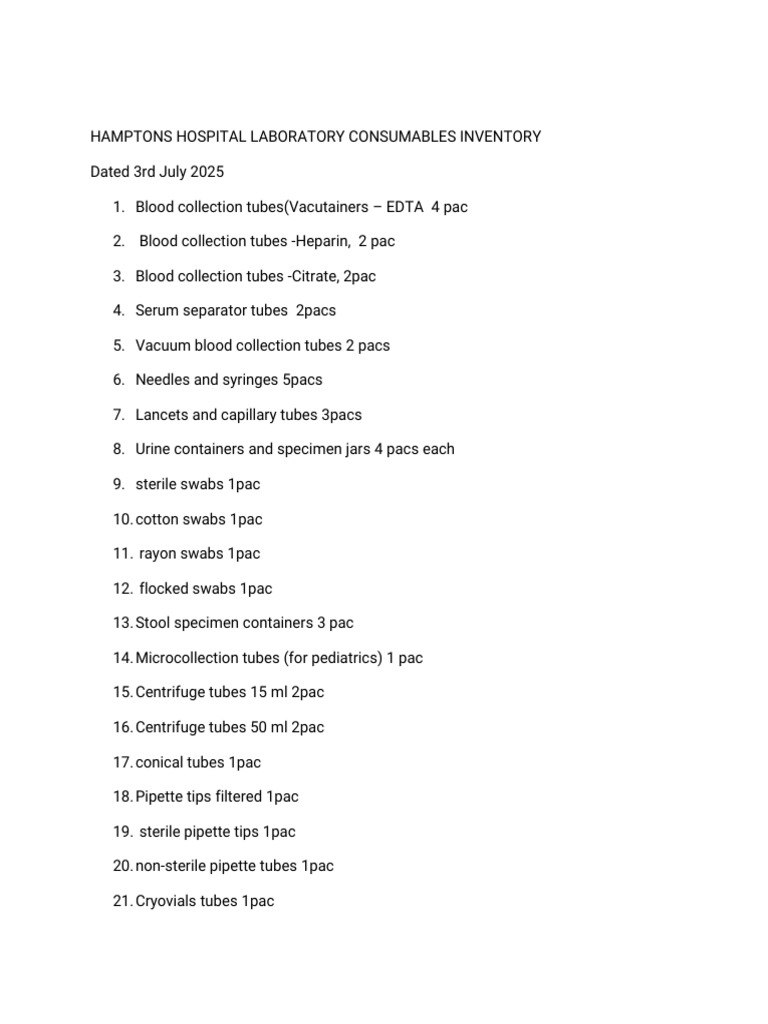 Lab Consumables HH 3rd July 2025 | PDF