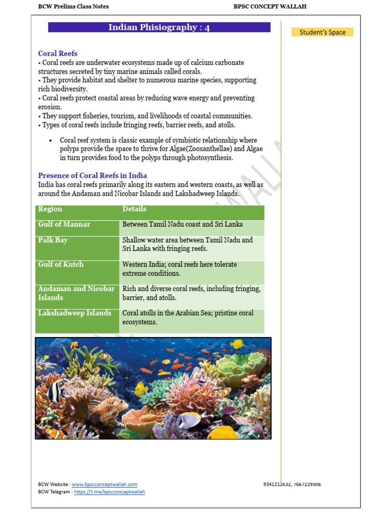 Coral Reef and Coastal Plains ENG Notes | PDF | Coral Reef | Coral