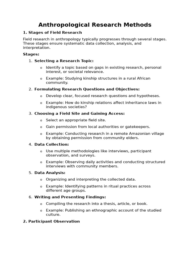Anthropological Research Methods Overview | PDF | Ethnography | Field ...