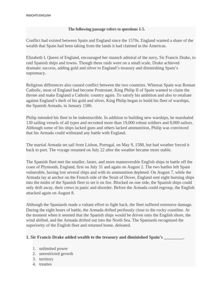 Reading Comprehension Practice Test 4 | PDF | Francis Drake | Naval ...