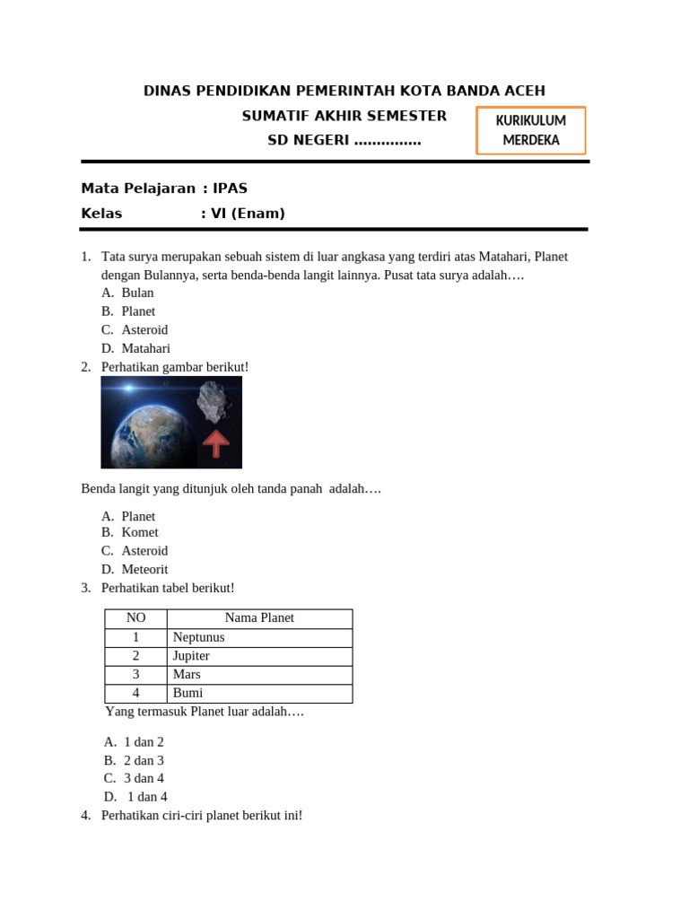 Soal Ipas Vi Genap 2024-2025 | PDF