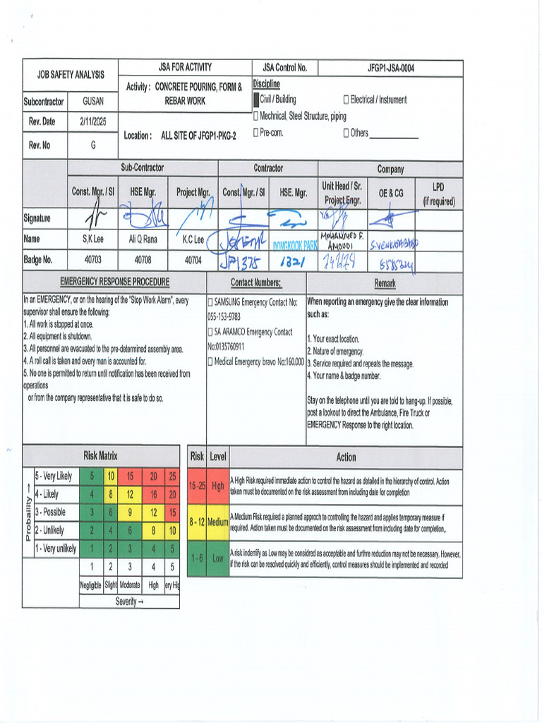 GUSAN - Concrete Pouring, Form & Rebar Work - Rev.G | PDF