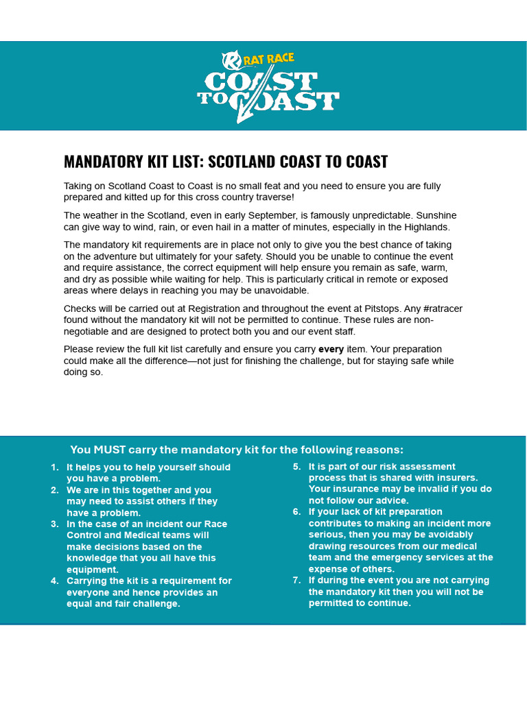 Kit List Guidance Scotland C2C-1 | PDF
