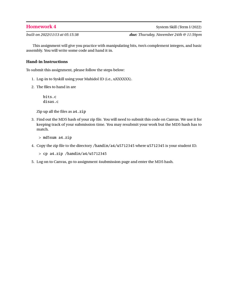 MUIC Syskill t1 2022 Assignment4 | PDF | Pointer (Computer Programming ...