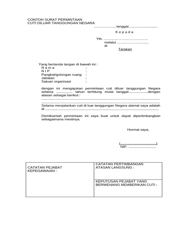 Contoh Permintaan Surat Cuti | PDF