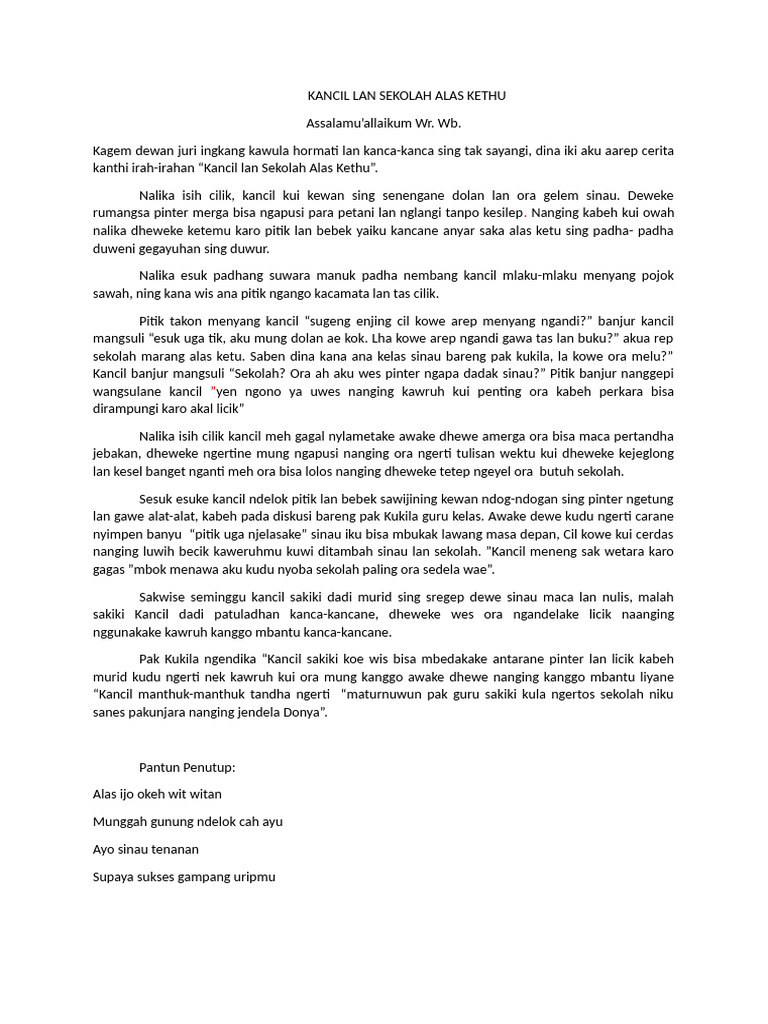 Kancil Lan Sekolah Alas Kethu | PDF