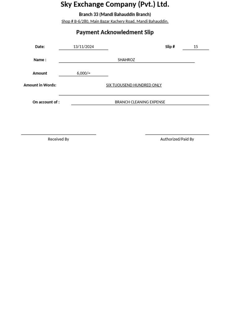Payment Slip Janitorial | PDF