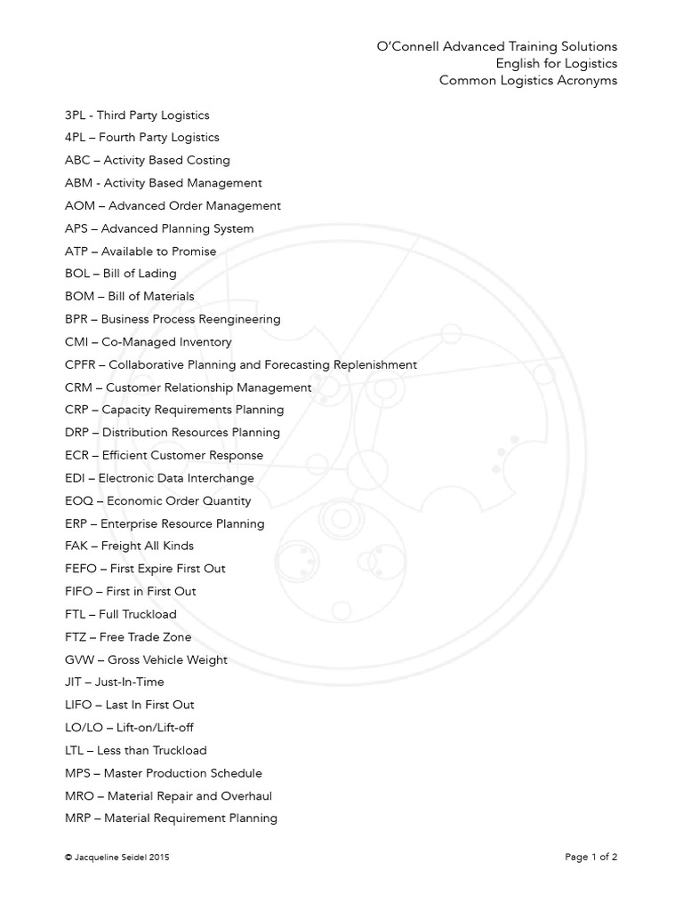 Common Logistics Acronyms Guide | PDF | Logistics | Cargo