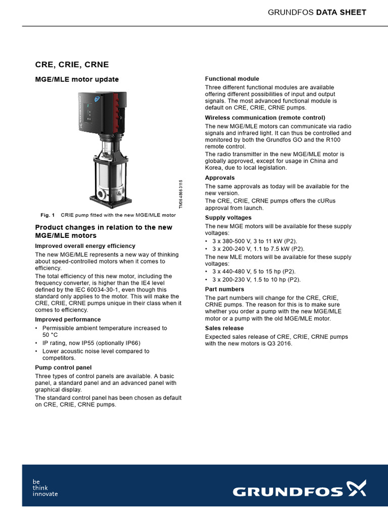 Grundfos CRE, CRIE, CRNE Pump Motors Update | PDF | Radio | Remote Control