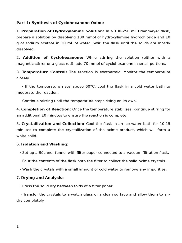 Synthesis of Cyclohexanone Oxime and ε-Caprolactam | PDF | Filtration ...