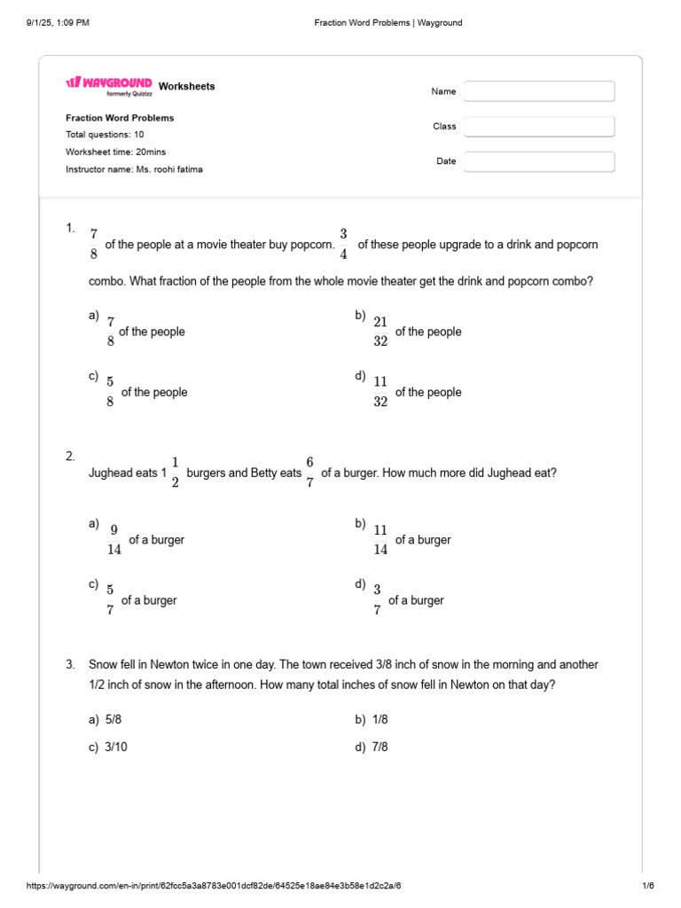 Fraction Word Problems Worksheet | PDF | Chess Openings | Chess