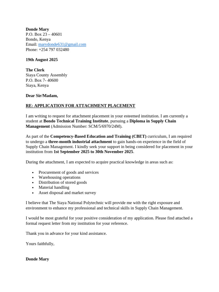 Application for Industrial Attachment | PDF
