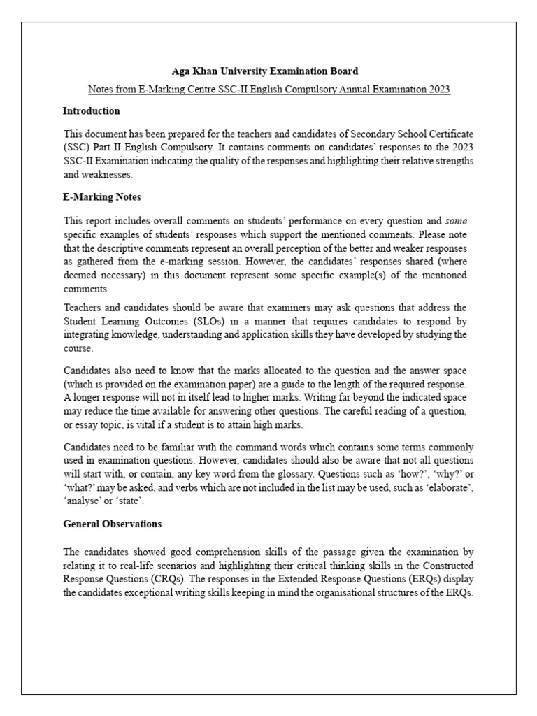 E-Marking Insights for SSC-II English 2023 | PDF | Reading ...
