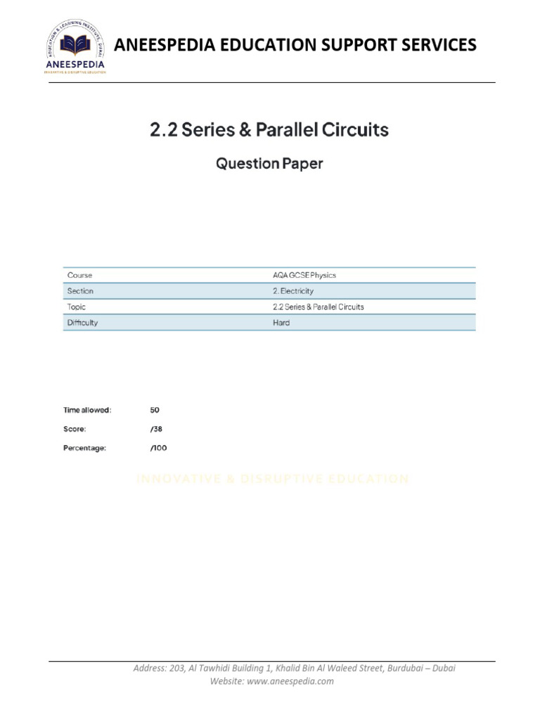 AQA Physics Series and Parallel Worksheet 3 | PDF