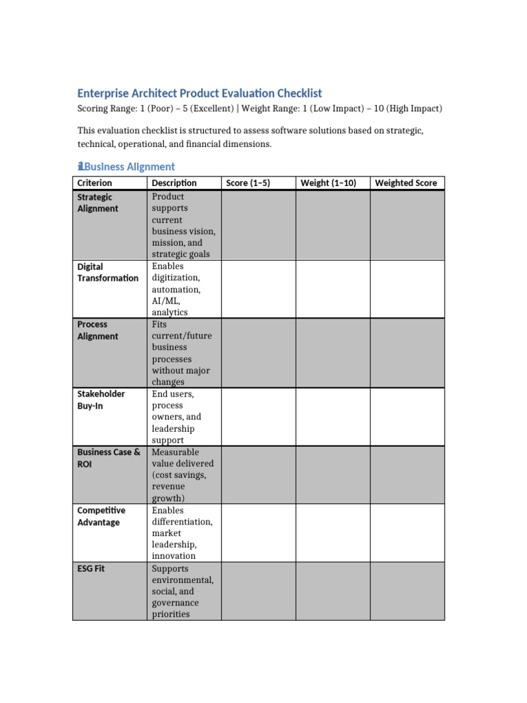 Enterprise Architecture Evaluation Checklist | PDF | Enterprise ...