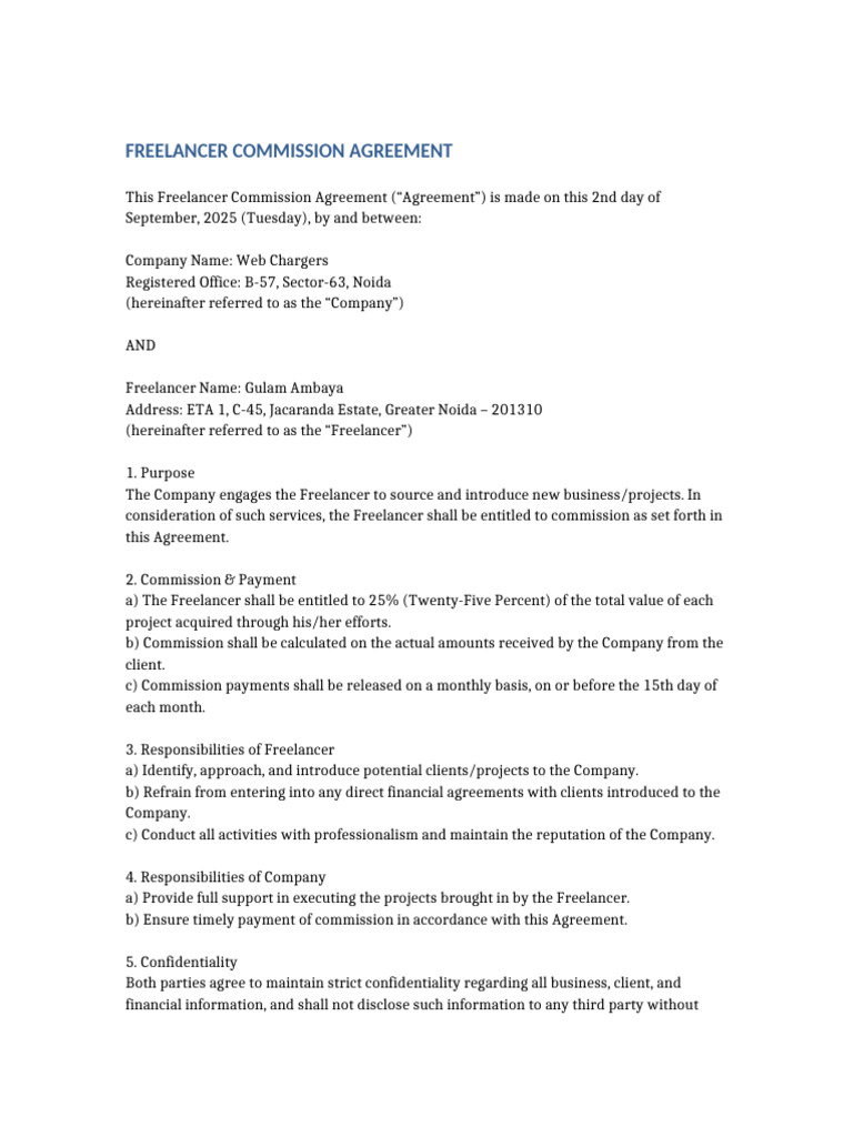 Freelancer Agreement Final | PDF | Business Law | Common Law