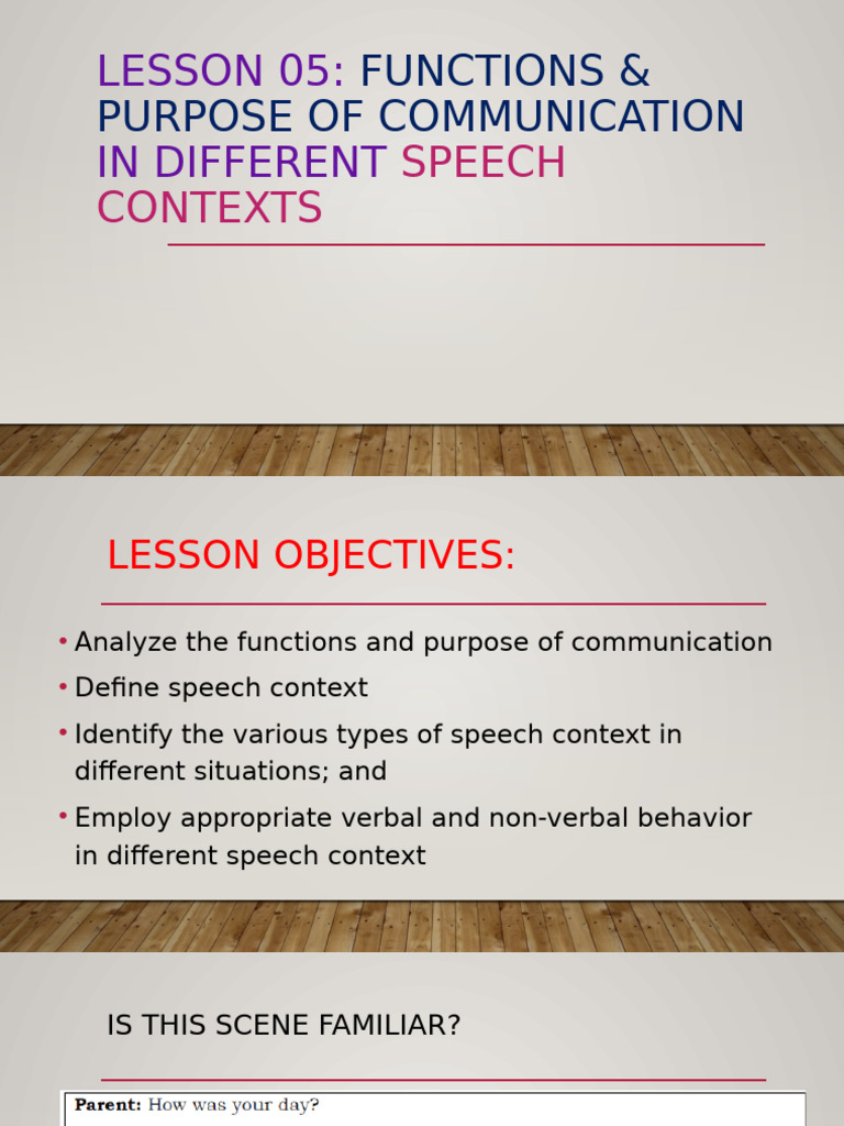 Lesson 05 Functions & Purpose of Communication and Speech Context | PDF
