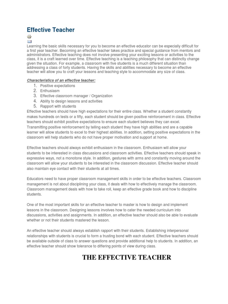 Characteristics of an Effective Teacher | PDF | Classroom Management ...