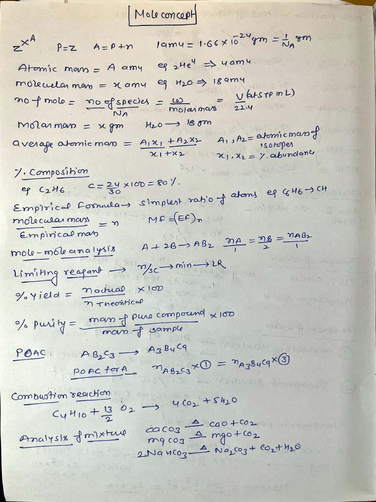 Short Notes Mole Concept | PDF