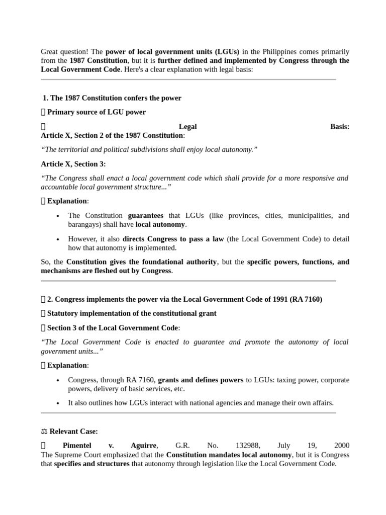 Understanding LGU Power in the Philippines | PDF