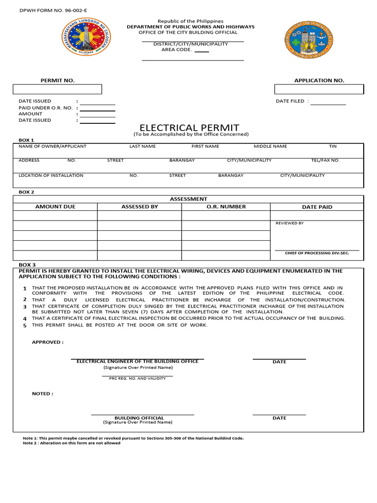 Electrical Permit Application Form | PDF | Electrical Engineering