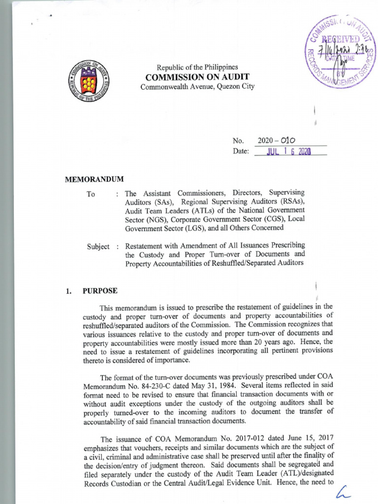 COA Memo No. 2020 010 | PDF