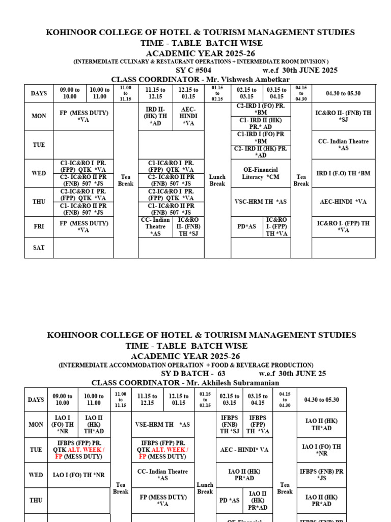 Sy Time Table W.e.f.30.06.2025 | PDF