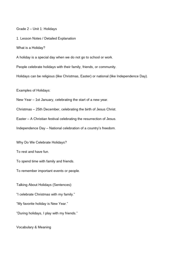 Understanding Holidays for Grade 2 | PDF | Holidays | Festival