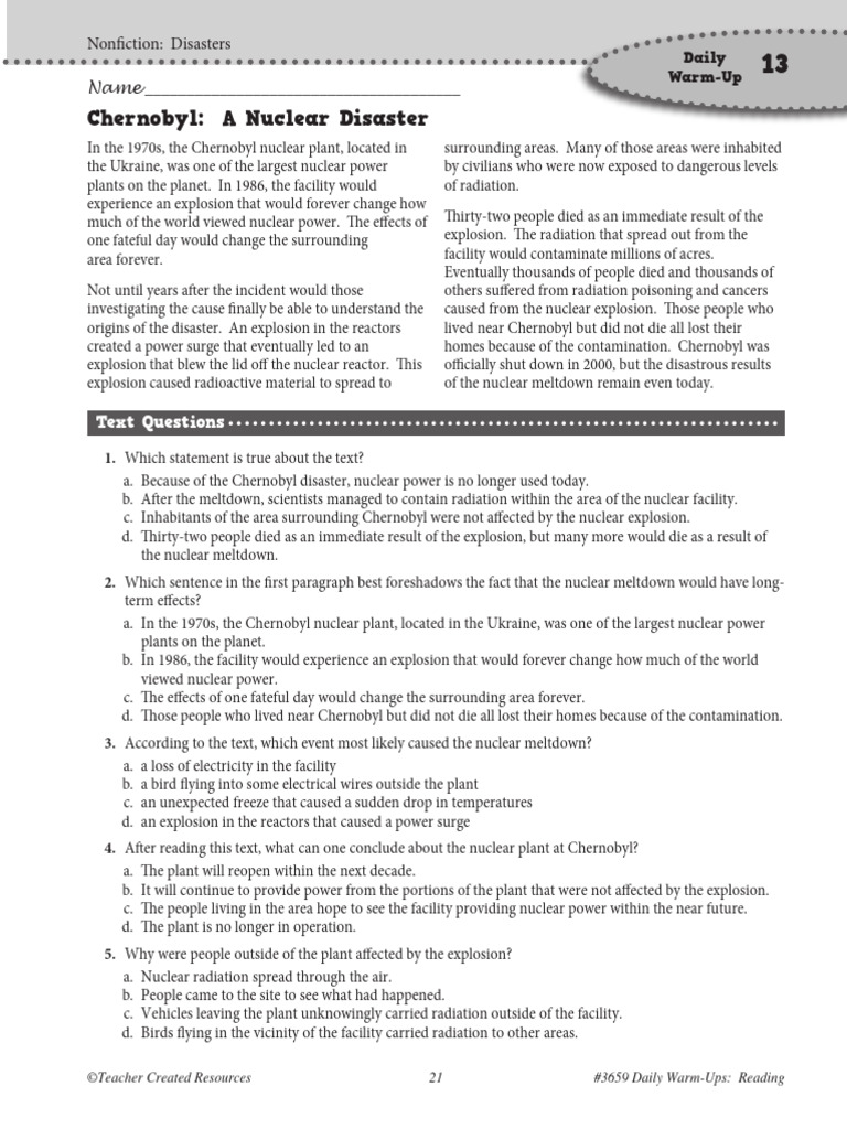 Daily Warm-Ups Reading Grade 8-23 | PDF | Chernobyl Disaster | Nuclear ...