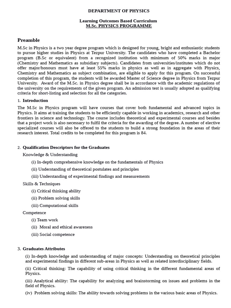 MSC Phy Detail Syllabus | PDF | Schrödinger Equation | Quantum Mechanics