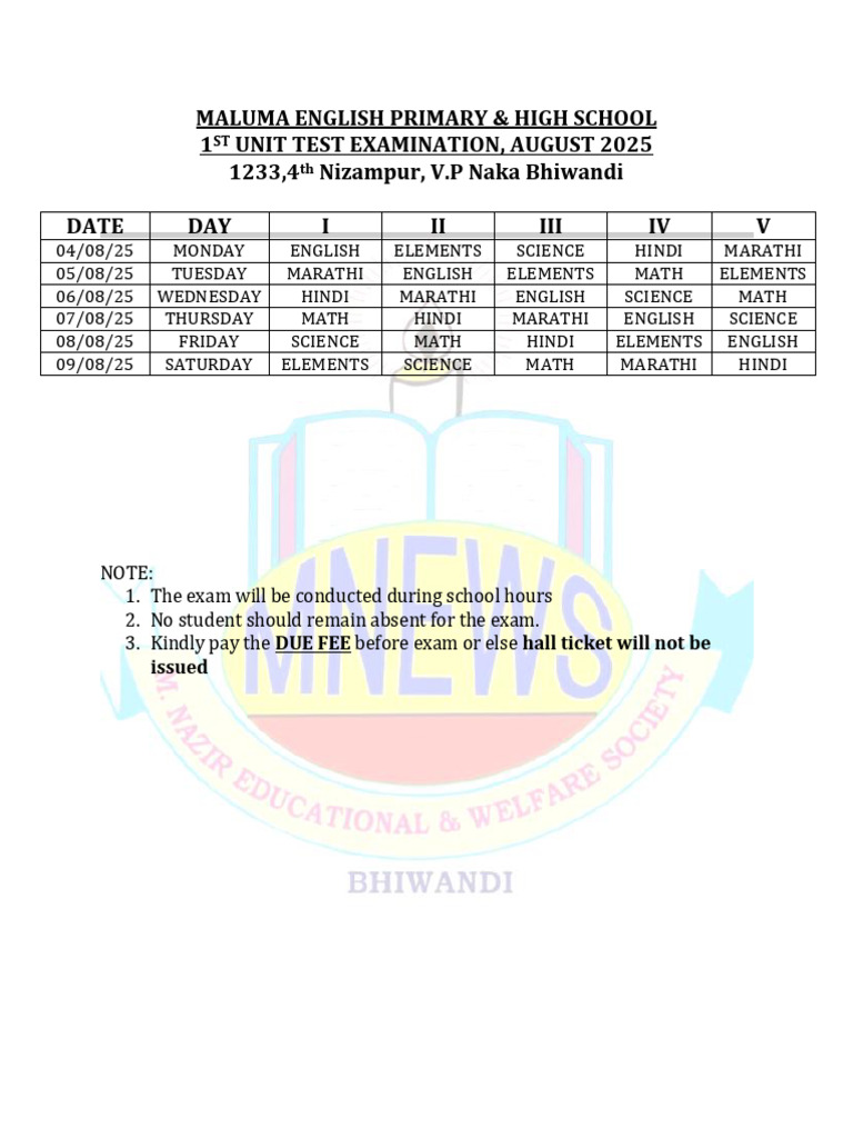 1st Unit Test TT | PDF