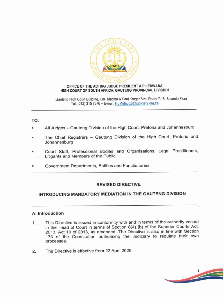 Gauteng Mediation Organisations List | PDF | Mediation | Treaty