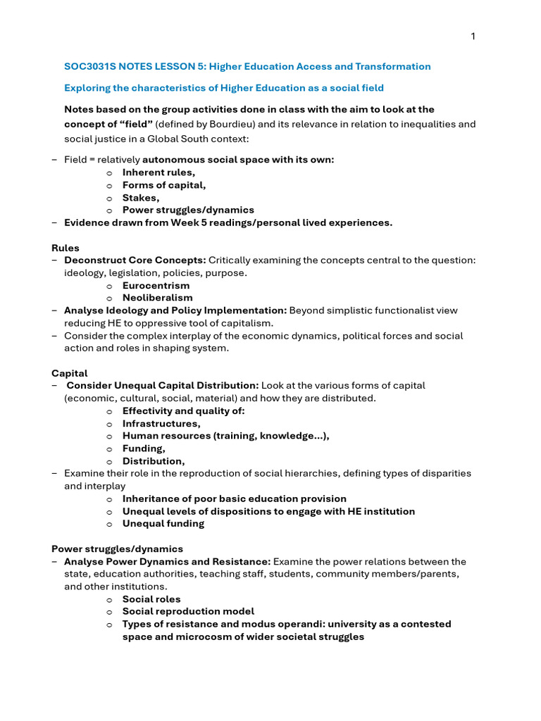 Notes Higher Education Field - Copy | PDF | Ideologies | Epistemology